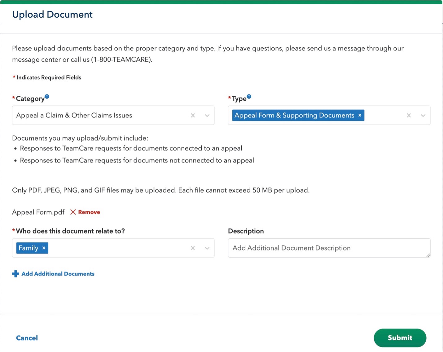 Help | TeamCare - How to Use Document Upload Center